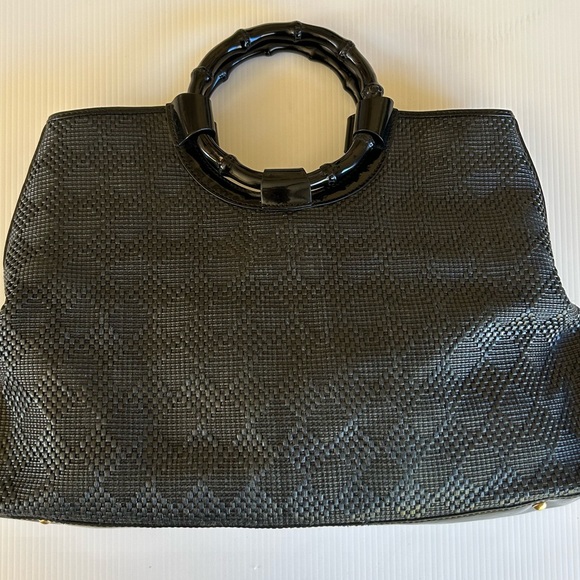 Talbots | Bags | Talbots Woven Patent Leather Tote With Faux Bamboo ...